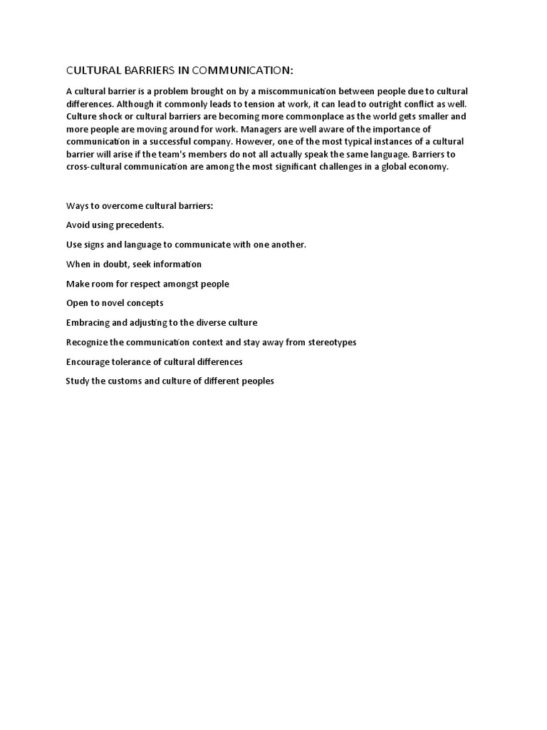 Cultural Barriers in Communication | PDF