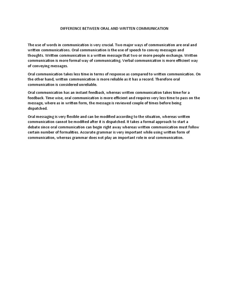 Oral vs Written Communication: Key Differences | PDF Oral vs Written Communication: Key Differences | PDF