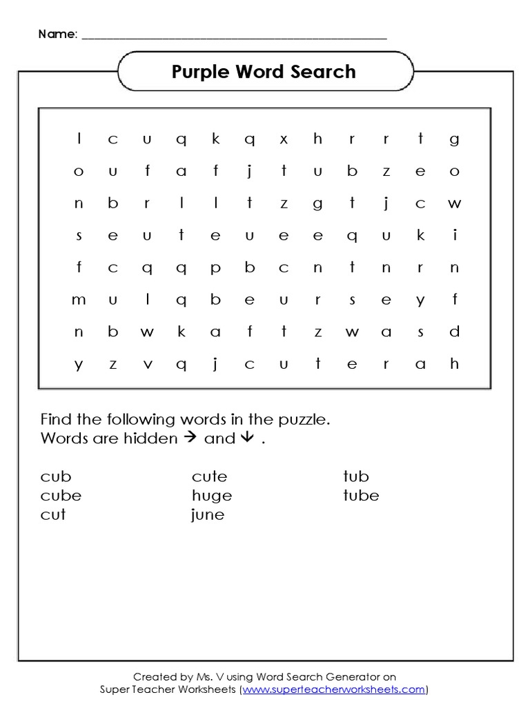 Purple Word Search Puzzle | PDF | Language Arts & Discipline | Self ...