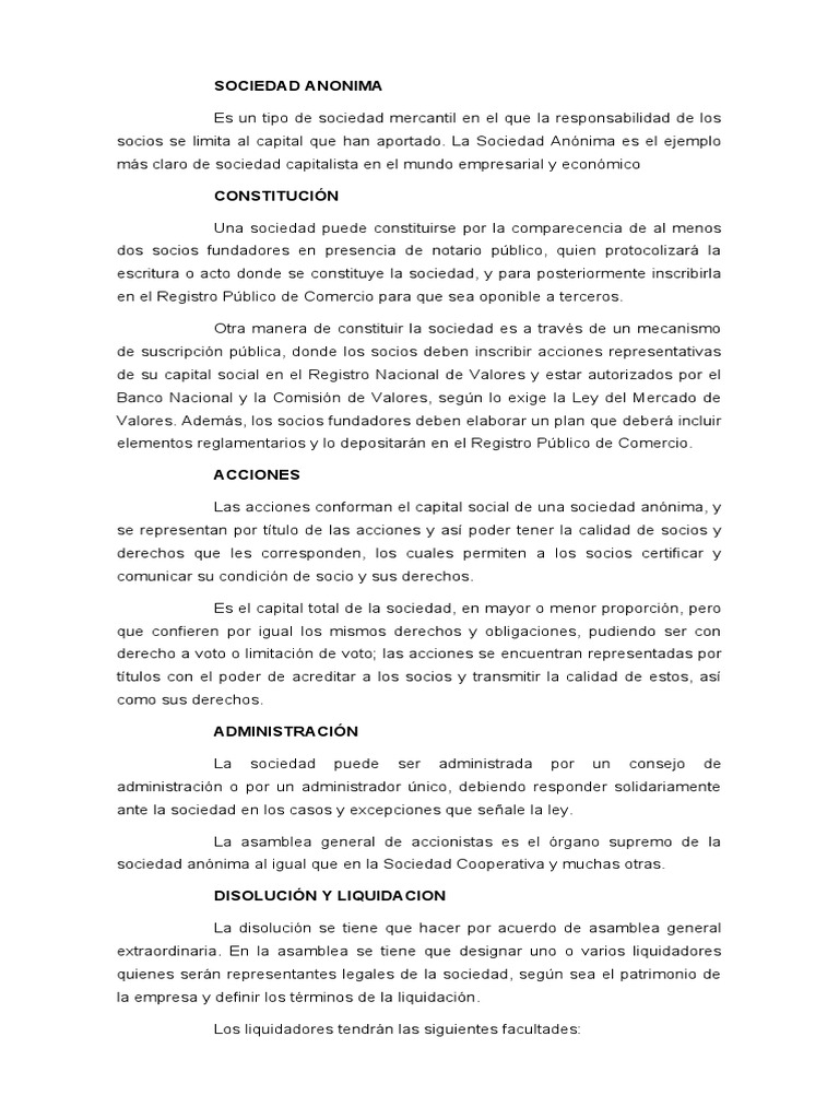 Sociedad Anonima | PDF | Sociedad de responsabilidad limitada | Compartir (Finanzas)