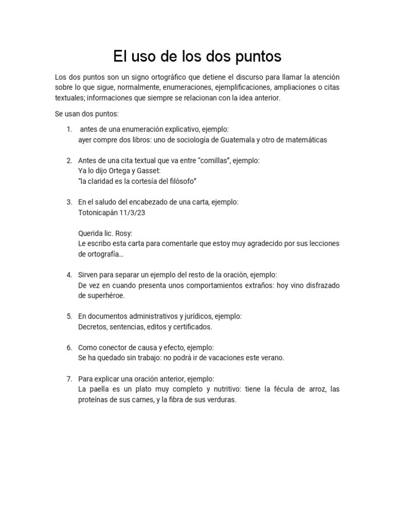 El Uso de Los Dos Puntos | PDF