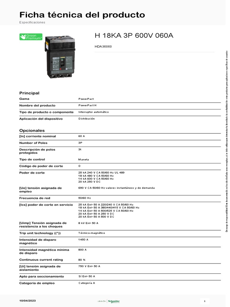 Interruptor Automático PowerPact H 60A | PDF | Corriente eléctrica ...