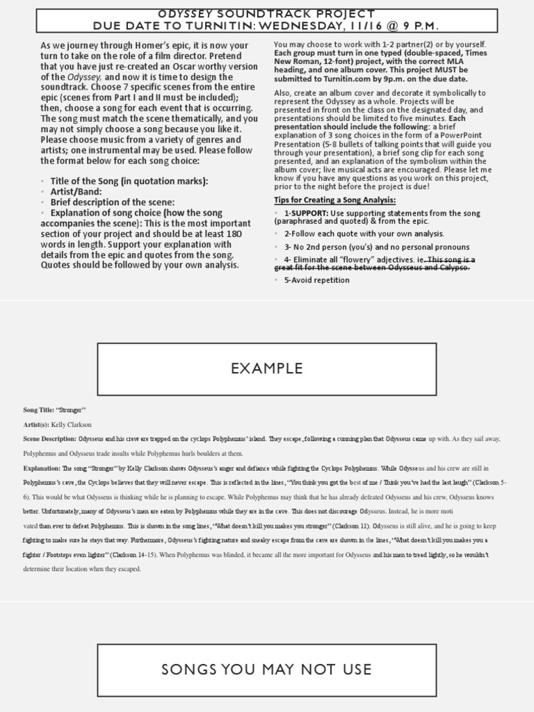 Odyssey Soundtrack Assignment | PDF | Odysseus | Odyssey