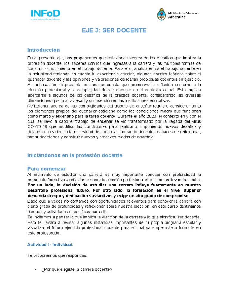 Eje Ser Docente 1 | PDF | Enseñando | Maestros