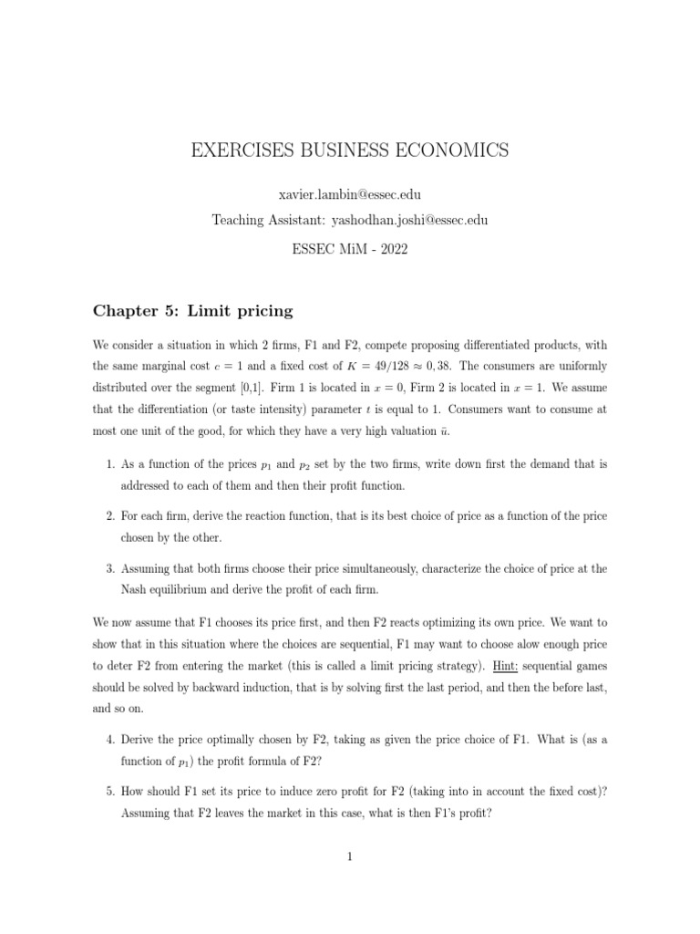 Exercice For Business Economics - Chap 5 | PDF