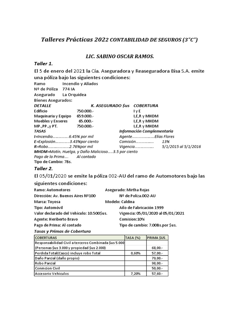 Talleres Prácticas 2022 | PDF | Reaseguro | Seguro