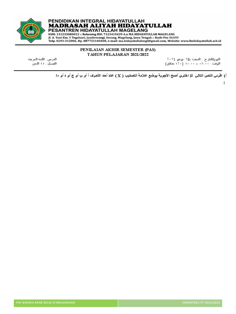 Format Pas 2021-2022 Arabic | PDF