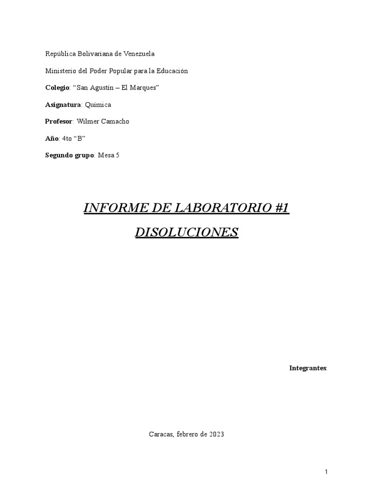 Informe - Disoluciones | PDF | Sal (química) | Solubilidad