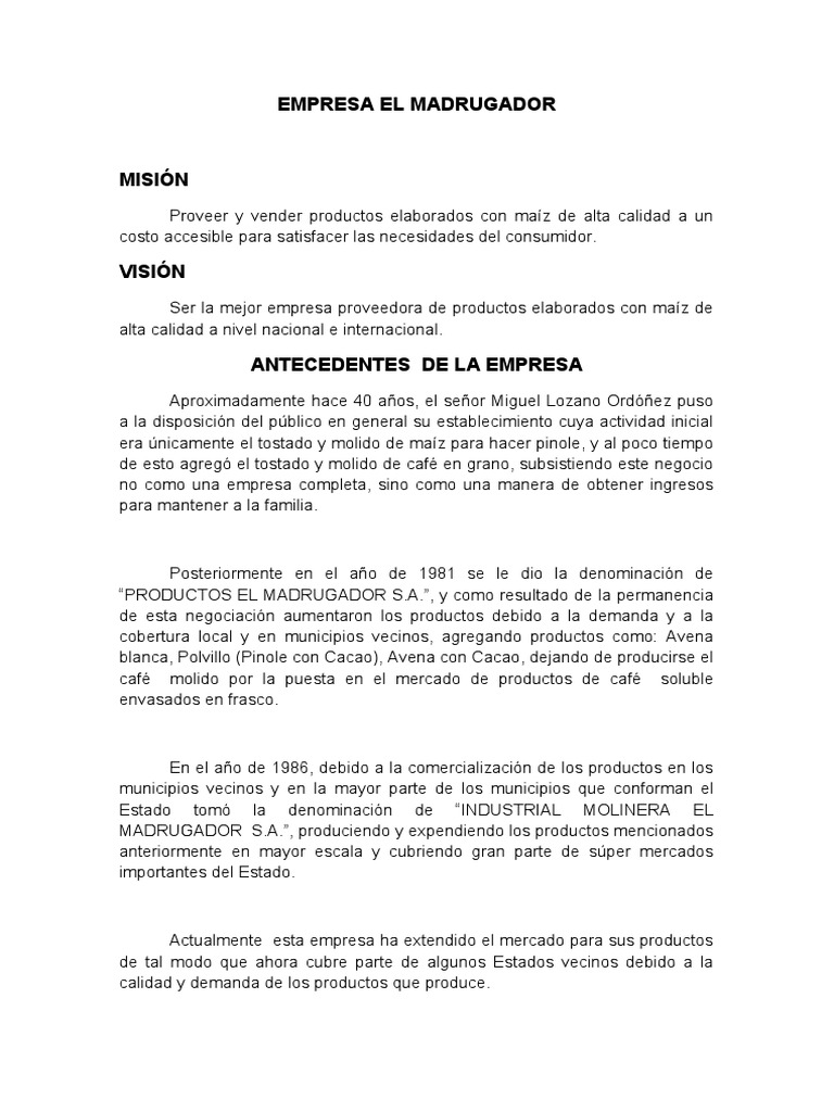 Vdocuments - MX - Empresa El Madrugador | PDF | café | Mercado (economía) Vdocuments - MX - Empresa El Madrugador | PDF | café | Mercado (economía)