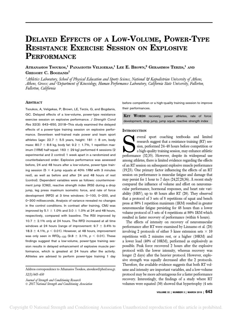 Tsoukos Delayedeffectsofalowvolumepowertype | PDF | Strength Training | Effect Size