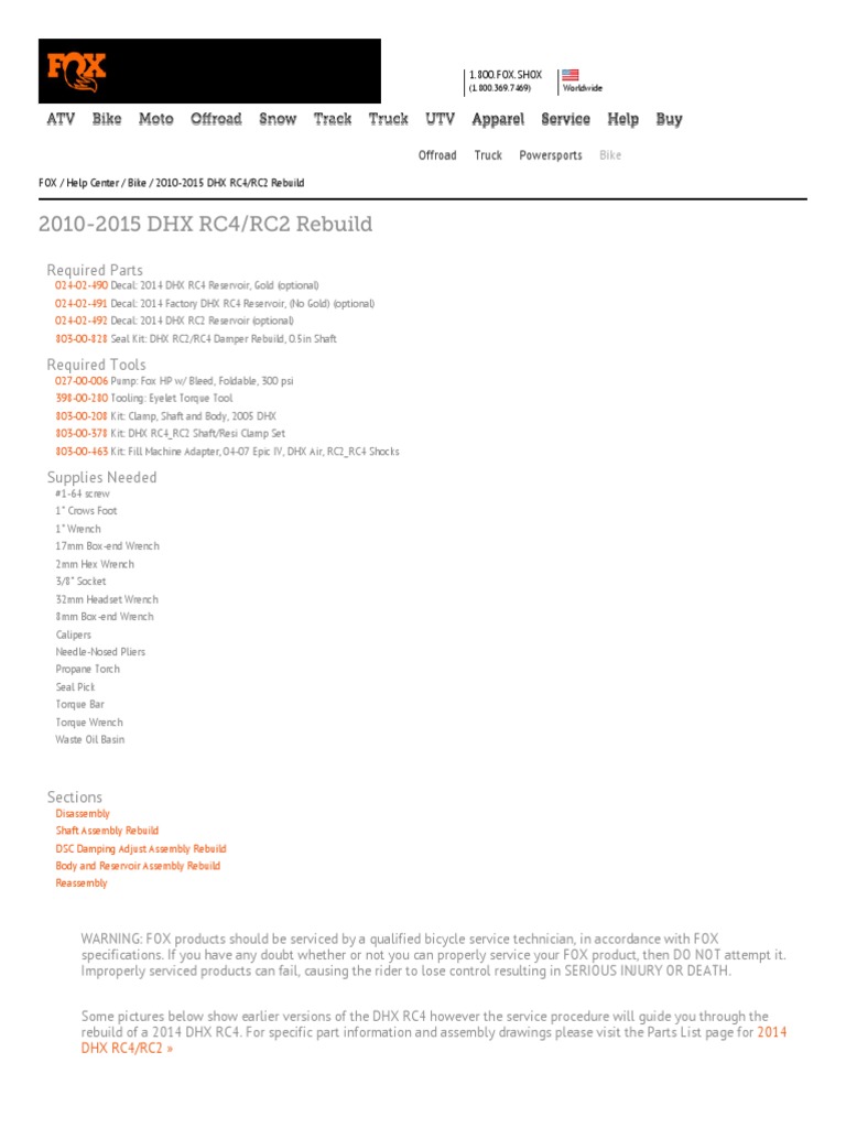 2010-2015 DHX RC4 - RC2 Rebuild - Bike Help Center - FOX | PDF | Screw ...