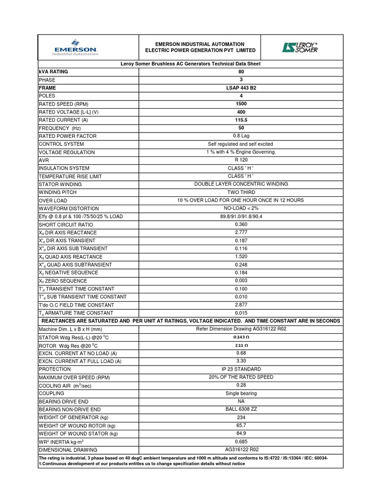80 kW Leroy Somer Generator Specs | PDF | Electrical Engineering ...