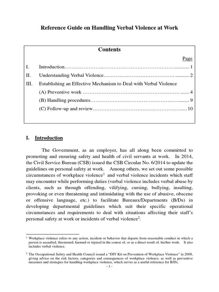 Reference Guide On Verbal Violence | PDF | Violence | Occupational ...