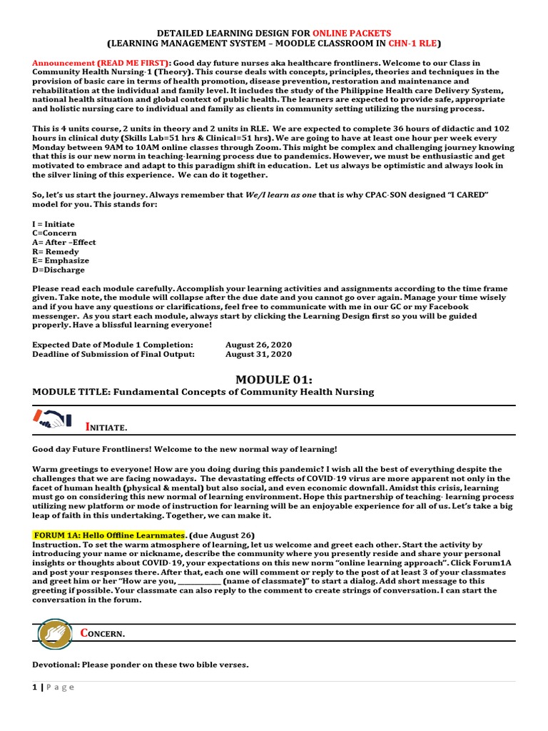 Module 1 CHN 1 RLE Online | PDF | Nursing | Public Health