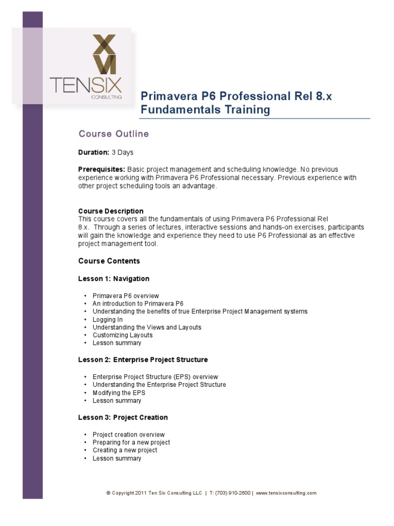 Primavera P6 Professional Fundamentals Course Outline | PDF | Project ...