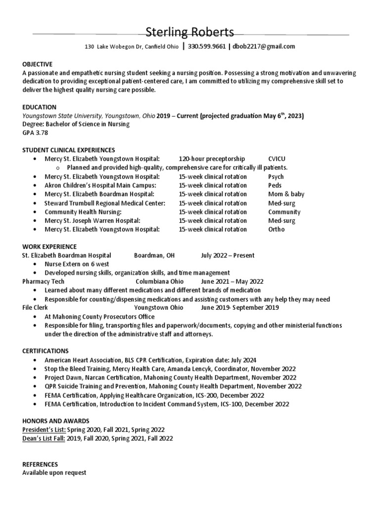 Sterling Roberts Resume Done | PDF | Nursing | Hospital