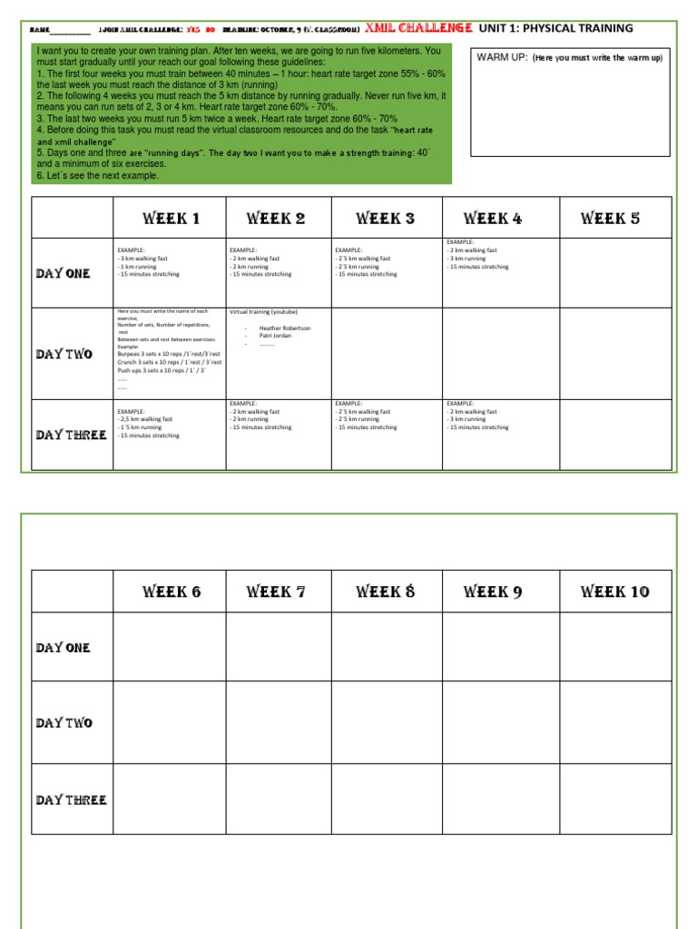 Week 1 Week 2 Week 3 Week 4 Week 5: Xmil Challenge | PDF | Physical Exercise | Health Education