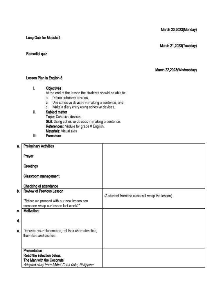 Lesson Plan in English | PDF | Linguistics