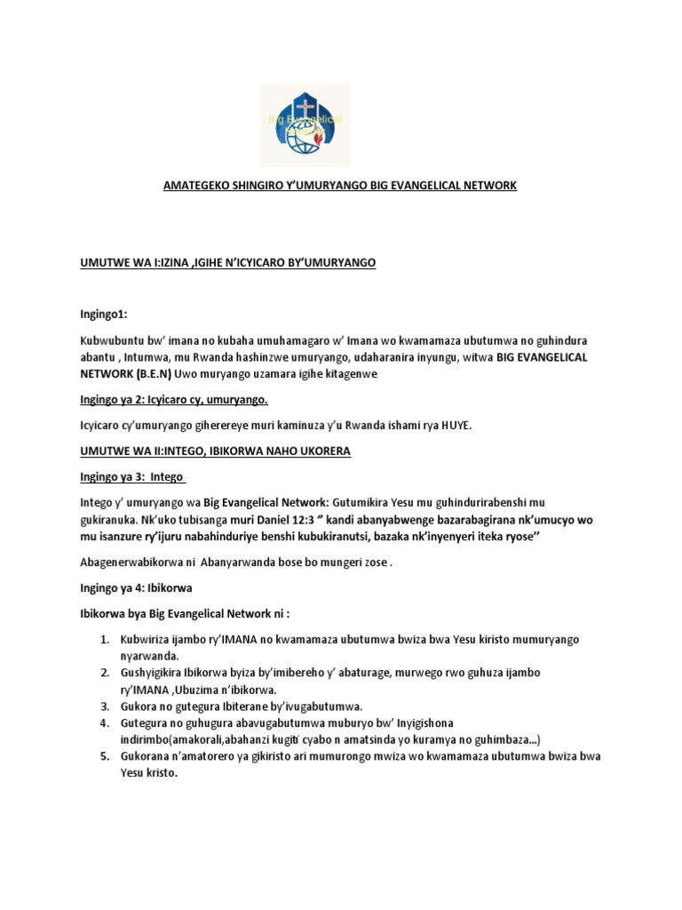 Amategeko Shingiro Agenga Big Evangelical Network | PDF