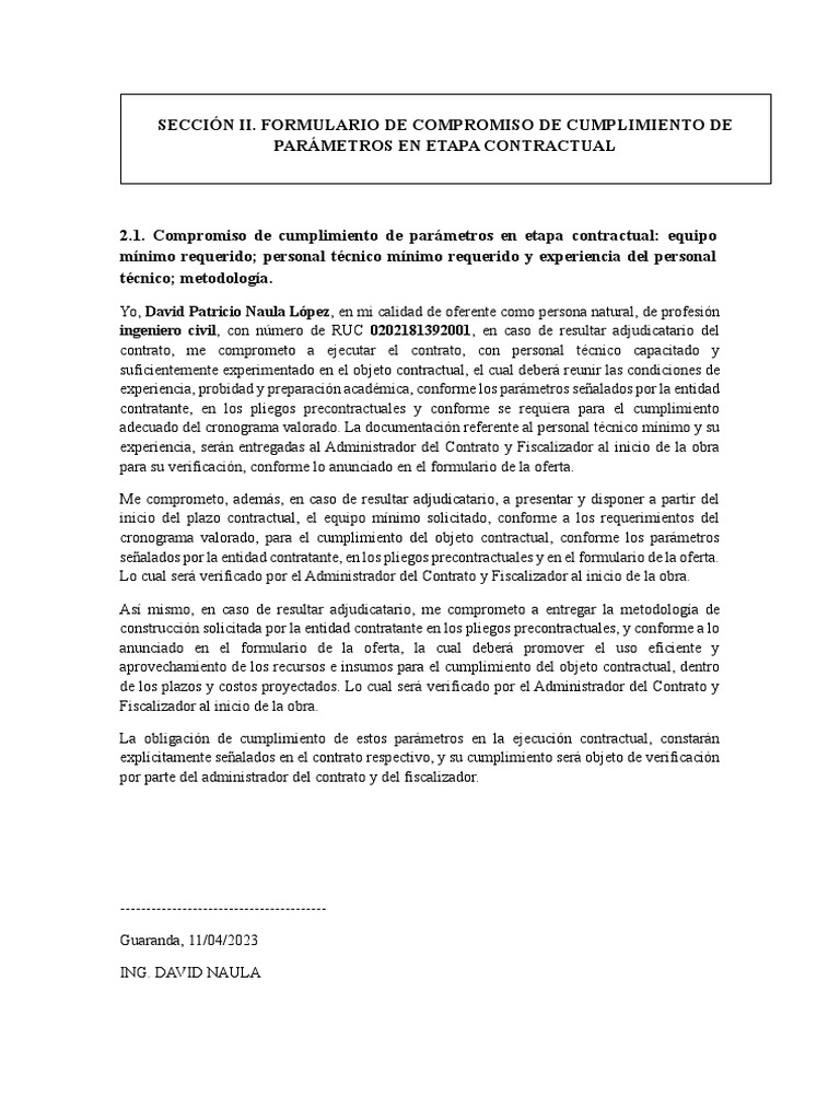 Formulario de Compromiso | PDF