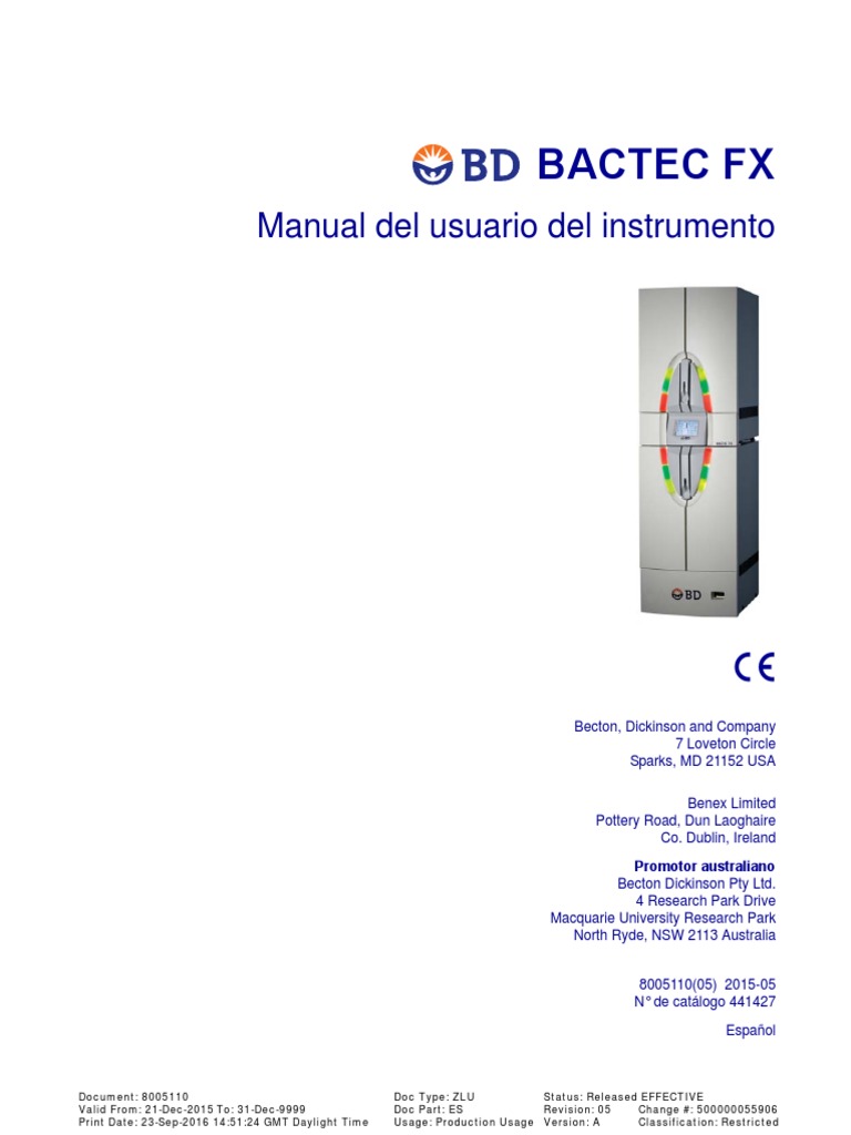 Bactec FX: Manual Del Usuario Del Instrumento | PDF | Diodo emisor de luz | Dióxido de carbono
