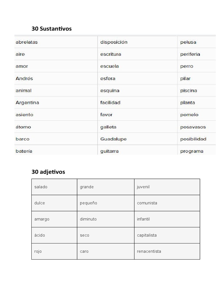 30 Sustantivos | PDF