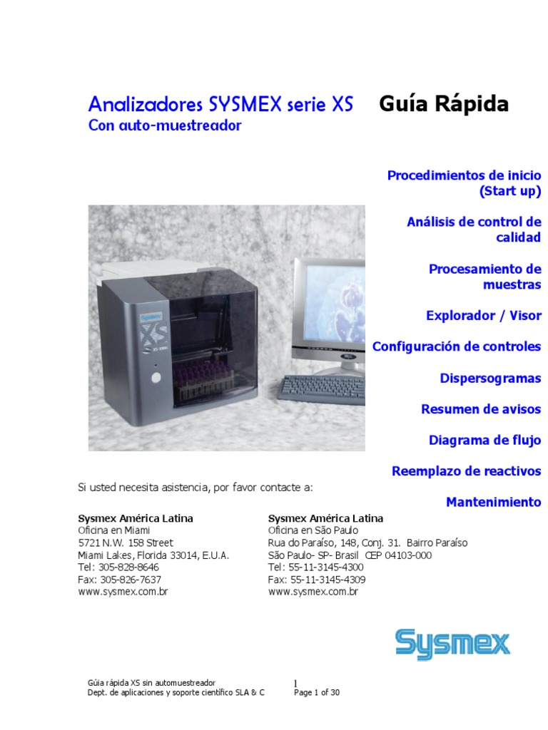 Analizadores SYSMEX Serie XS: Guía Rápida | PDF | Leucocito | Informática