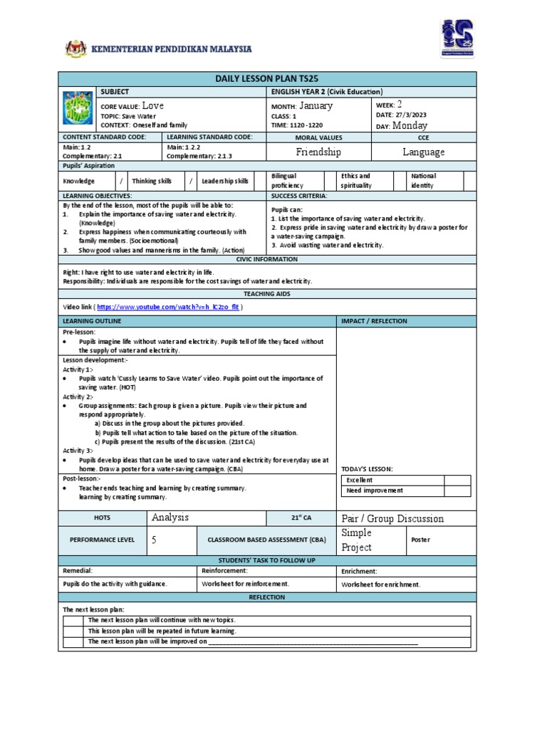 BI Y2 LP TS25 - Civic Education | PDF | Lesson Plan | Learning