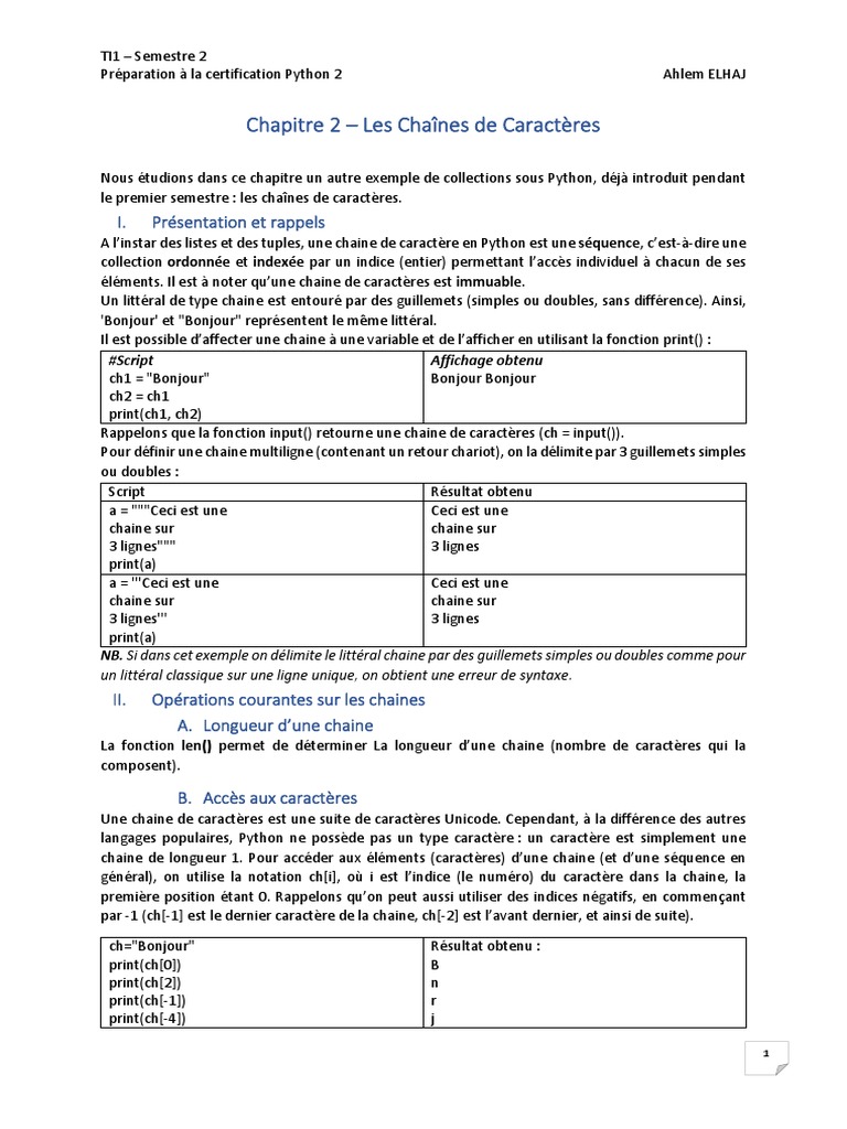 Chaînes de Caractères en Python | PDF | Python (Langage de programmation) | Guillemet