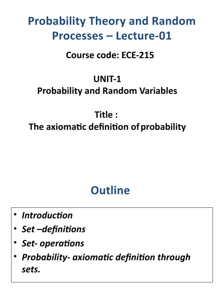 Probability Theory and Random Processes - Lecture-01 | PDF | Set ...