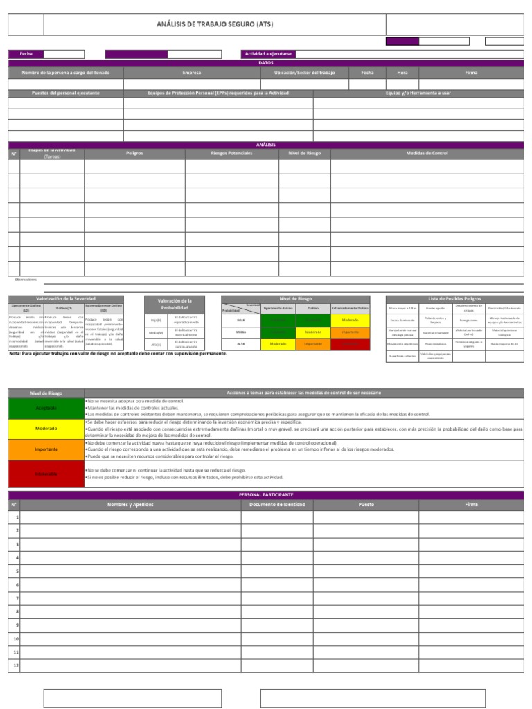Formato - Análisis de Trabajo Seguro (ATS) | PDF | Riesgo | Seguridad y ...