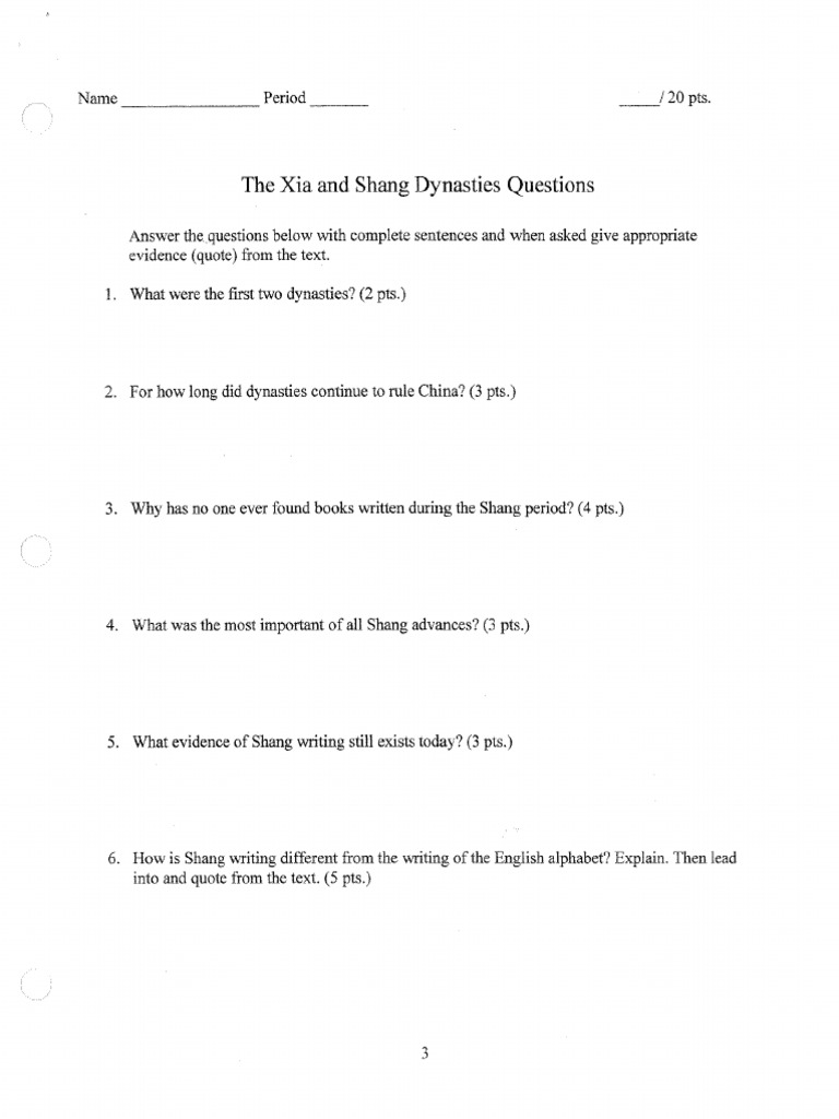 Shang Dynasty Reading and Questions | PDF