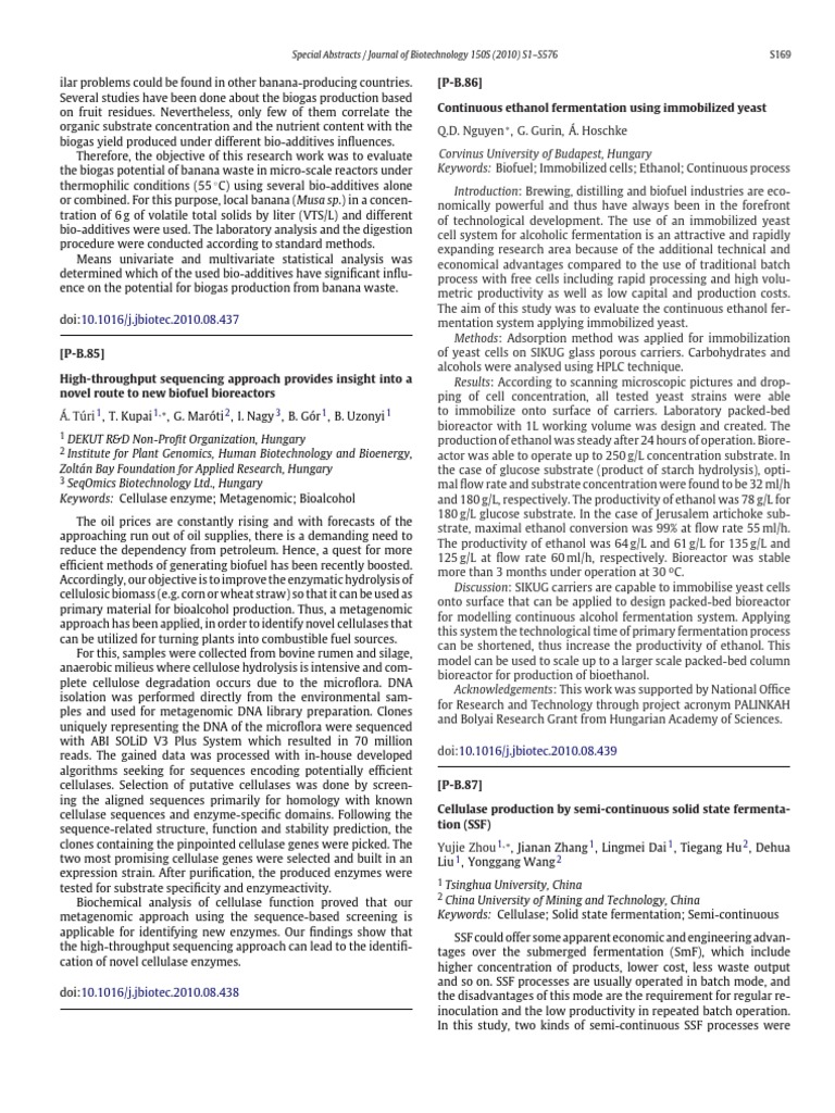 Continuous Ethanol Fermentation Using Immobilized Yeast | PDF | Yeast ...