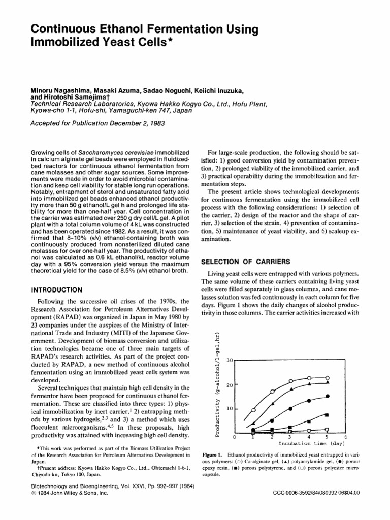 Continuous Ethanol Fermentation Using Immobilized Yeast Cells | PDF ... Continuous Ethanol Fermentation Using Immobilized Yeast Cells | PDF ...