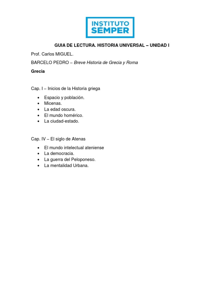 Guia de Lectura - Unidad 1 Grecia | PDF