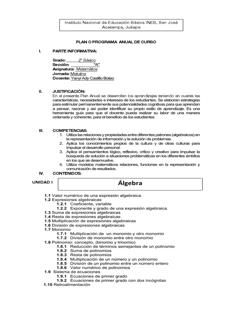 Plan Anual Matemática 2023 Pdf Número Real Álgebra Abstracta 4652