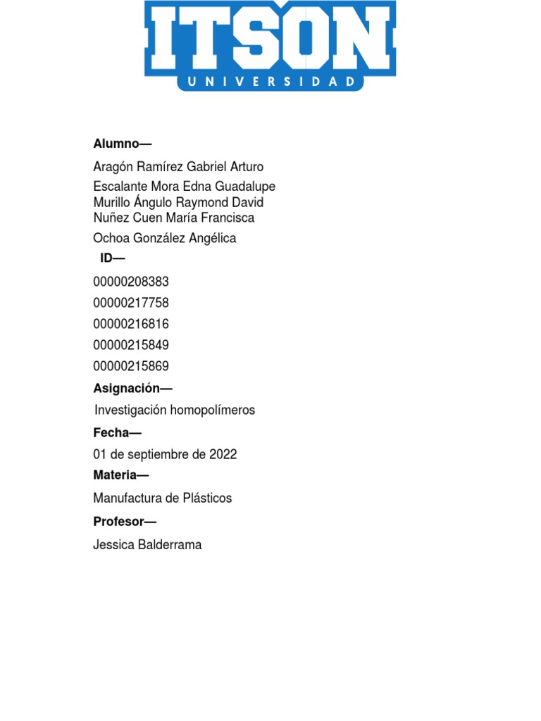 Definición y Ejemplos de Homopolímeros | PDF | Polímeros | Cloruro de ...