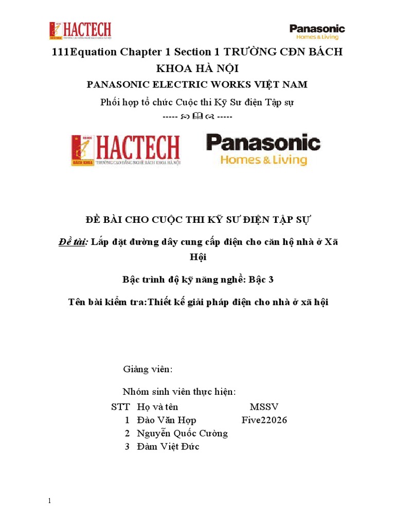 111Equation Chapter 1 Section 1 TRƯỜNG CĐN BÁCH Khoa Hà Nội: Panasonic ...