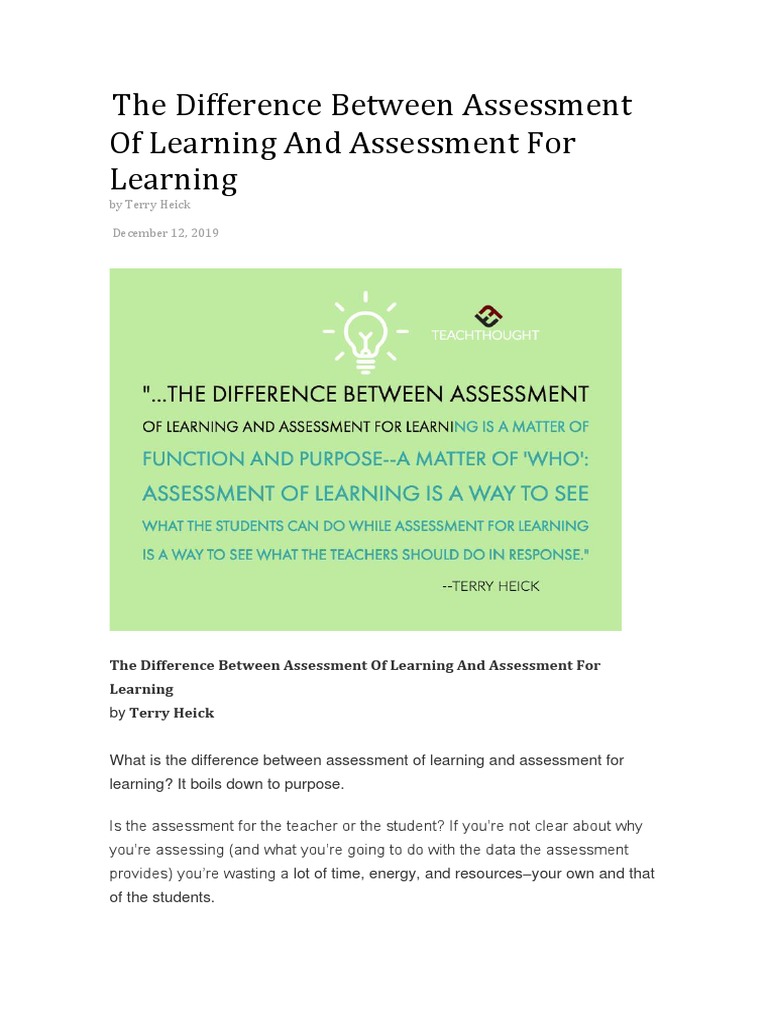 1 - The Difference Between Assessment of Learning and Assessment For ...