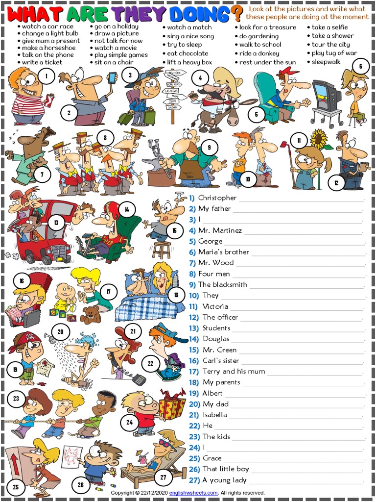 Present Continuous Tense Esl Printable Writing Activity Worksheet | PDF