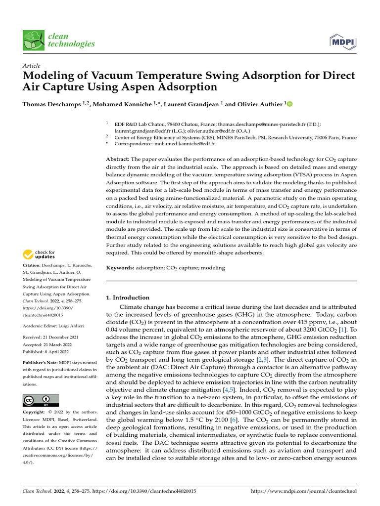 Modeling of Vacuum Temperature Swing Adsorption For Direct Air Capture ...