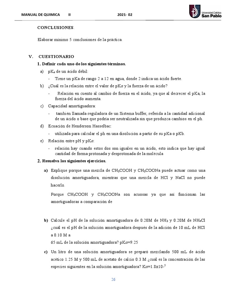 Prácticas de Química: pKa y Amortiguadores | PDF | Constante de ...