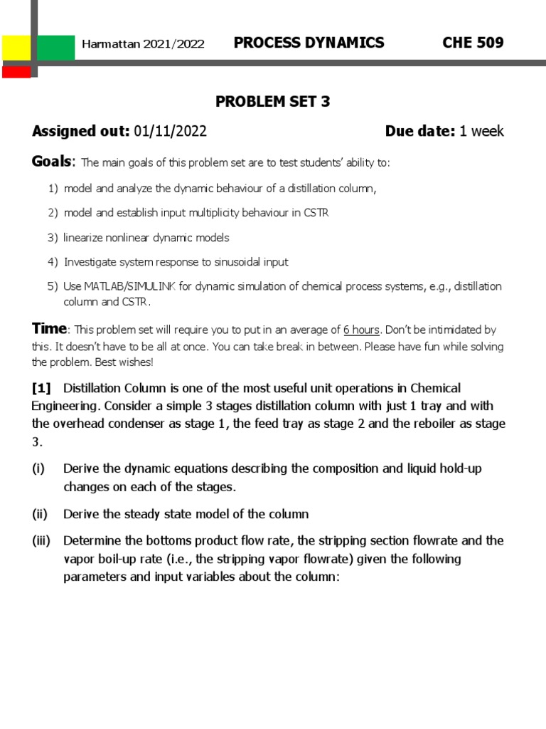 Problem Set 3 | PDF | Distillation | Steady State