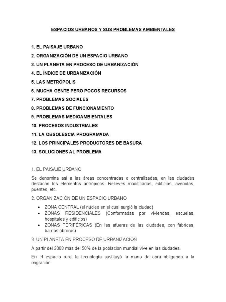 Espacios Urbanos y Sus Problemas Ambientales | PDF | Residuos ...