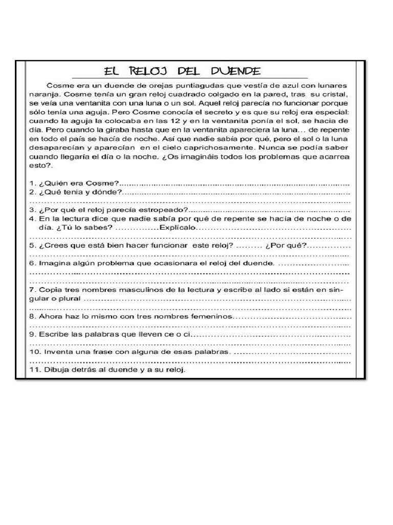Compresion Lectora Banco de Preguntas Castellano 1p | PDF