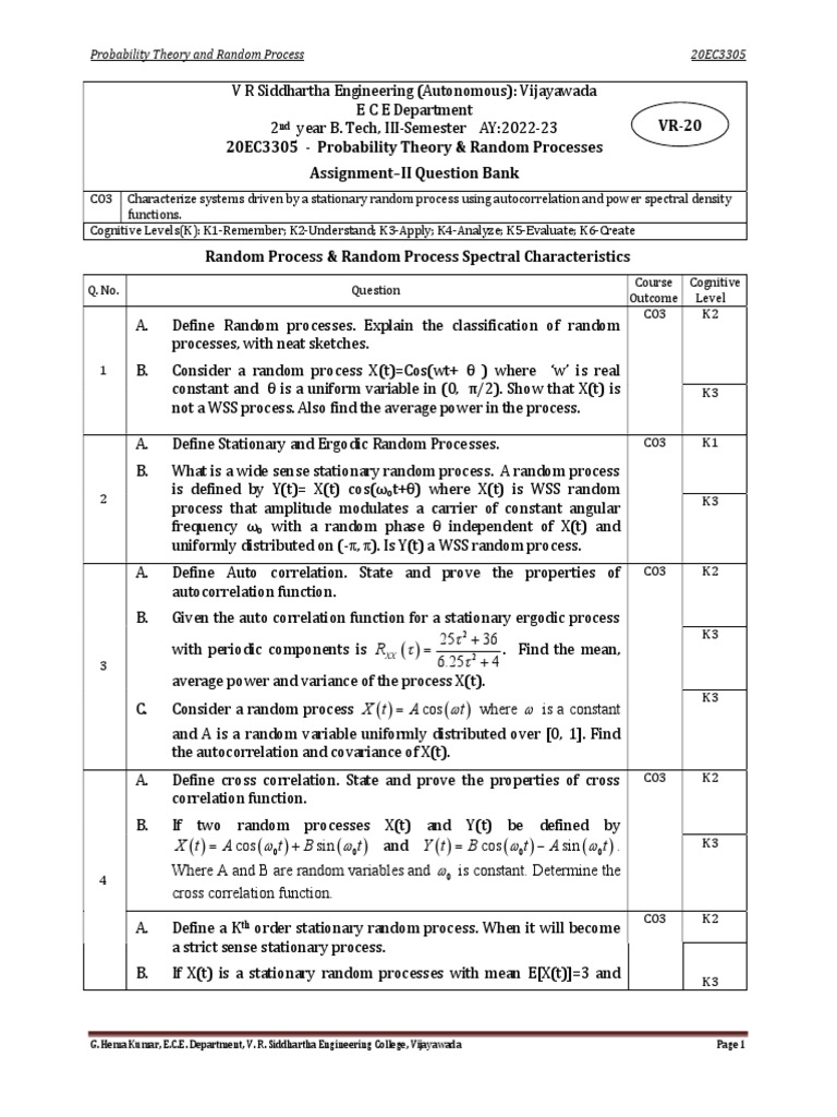 20EC3305 - PTRP - Assignment 2 Questions - 2022-23 | PDF ...