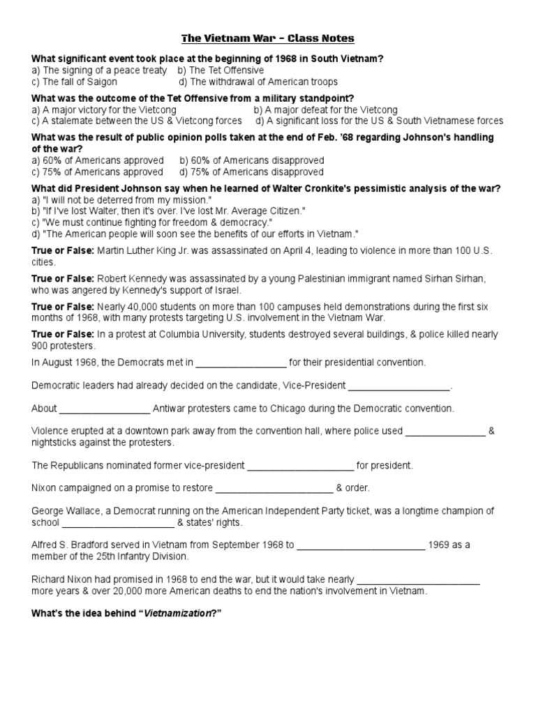 End of The Vietnam War Class Notes | PDF | Viet Cong | Vietnam War