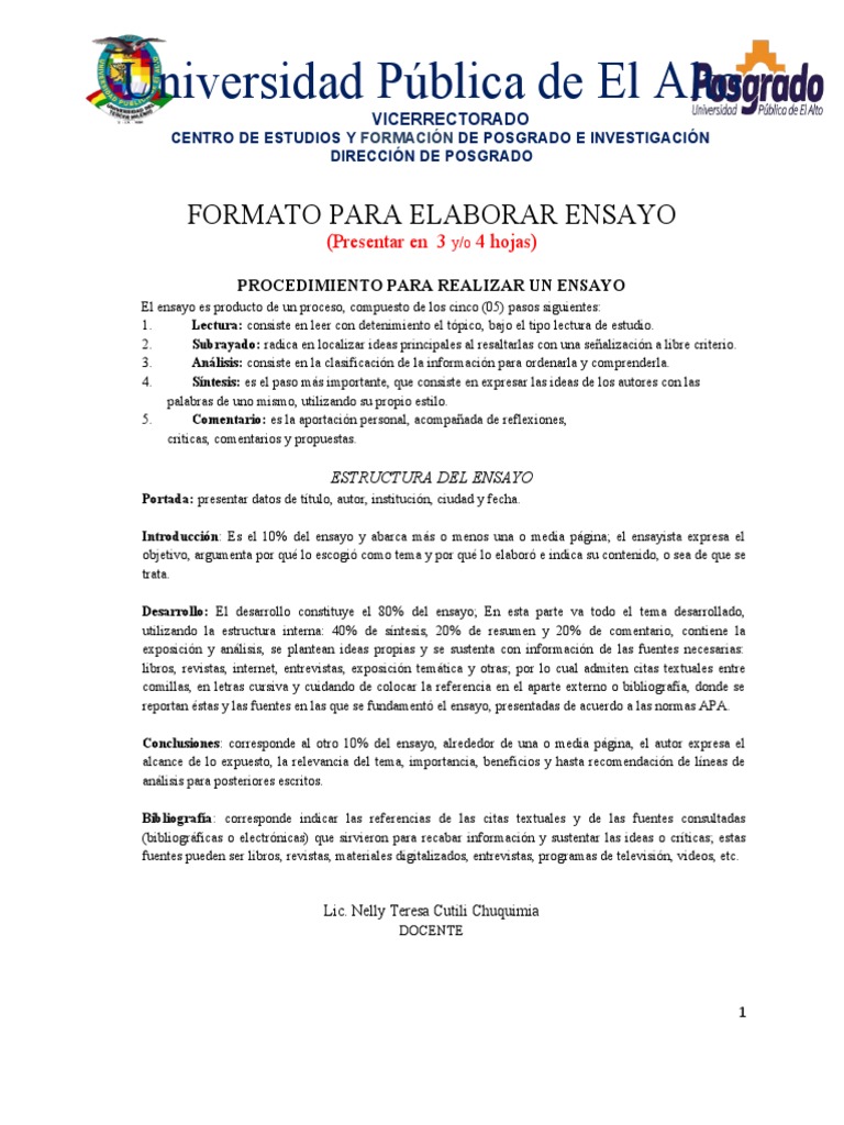 FORMATO DE ENSAYO - para Combinar | PDF | Ensayos | Bibliografía