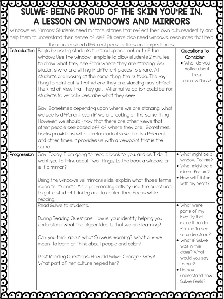 Sulwe Student Lesson Plan and Resources | PDF | Mirror | Communication