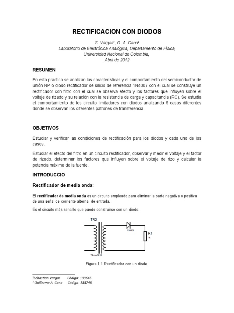 Rectificacion Con Diodo | PDF | Rectificador | Diodo